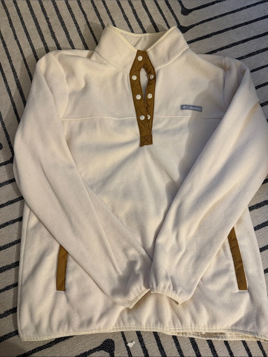 Columbia | Tops | Columbia Mens Cream Fleece Zip Pullover With Tan Trim ...